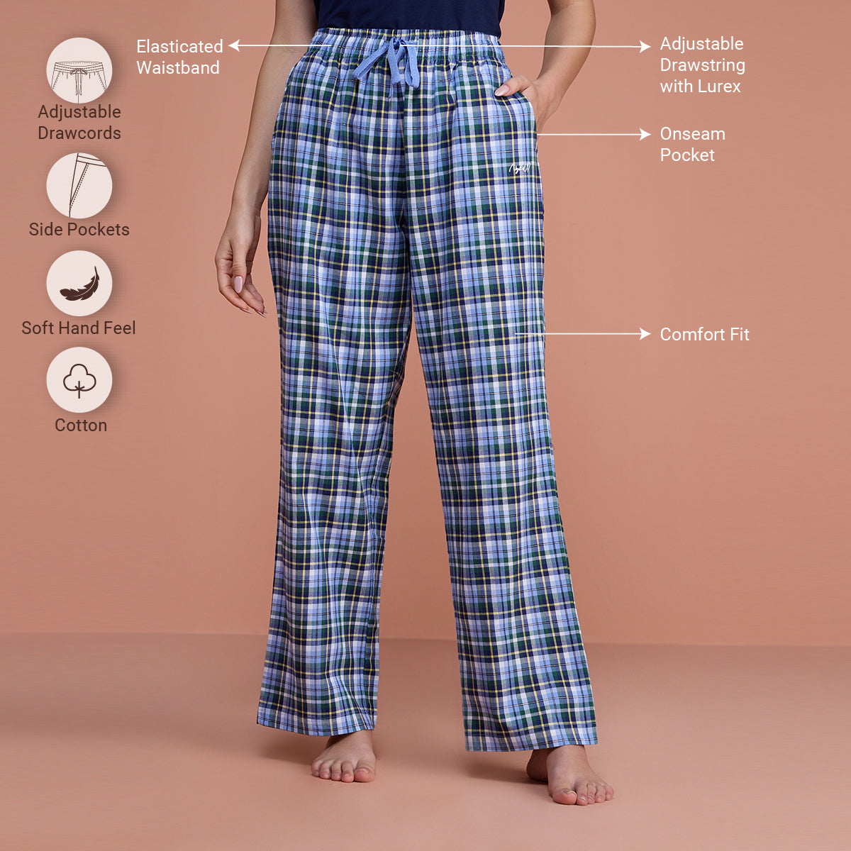Nykd By Nykaa Super Comfy Cotton Relax Fit Pajama-NYS141-Hydrangea Pla – Nykd by Nykaa